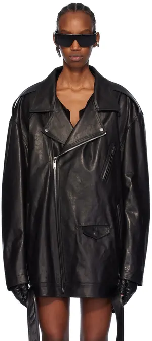 Rick Owens Black Jumbo Luke Stooges Leather Jacket In 09 Black